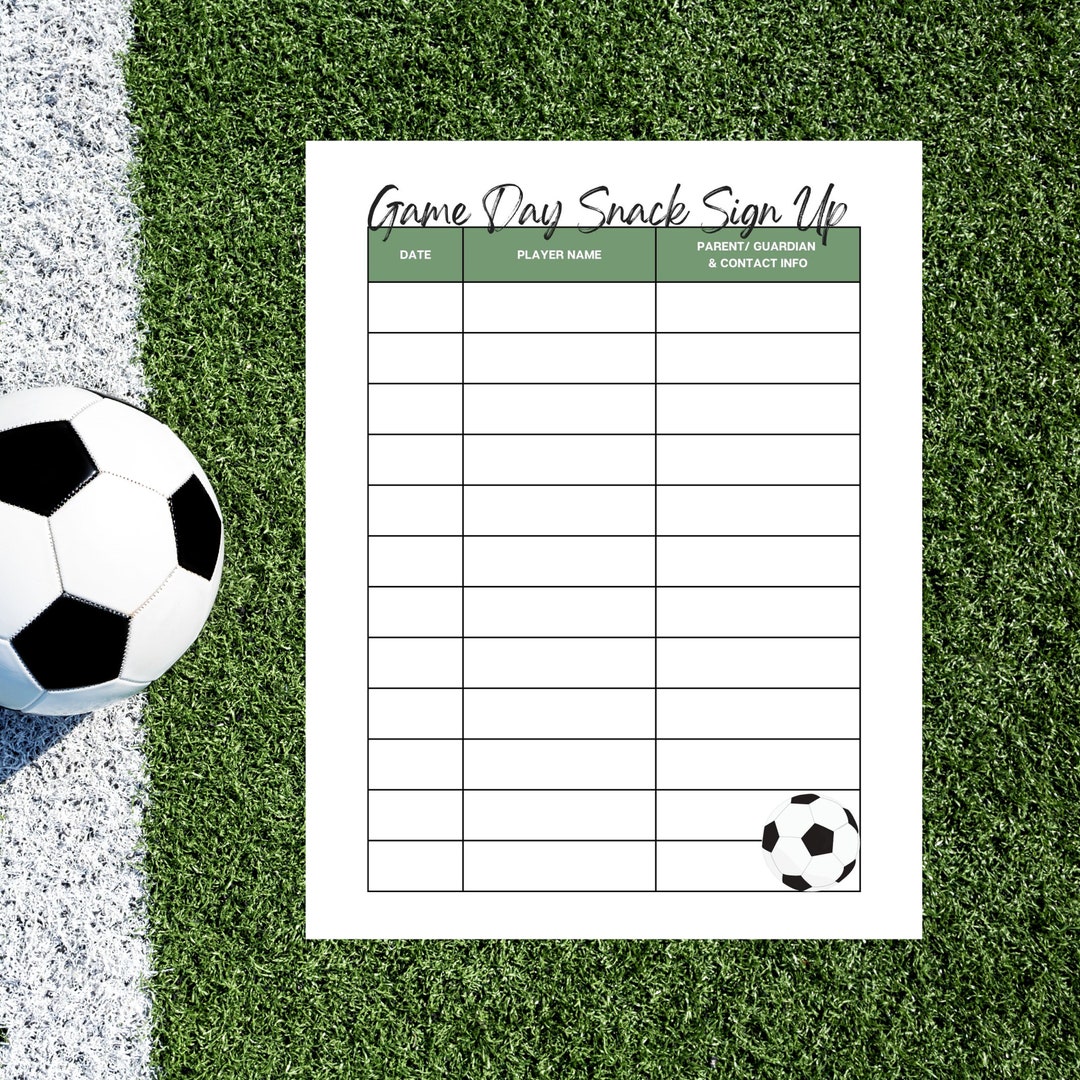 Soccer Game Day Snack Signup Sheet Printable Signup Template Kids 