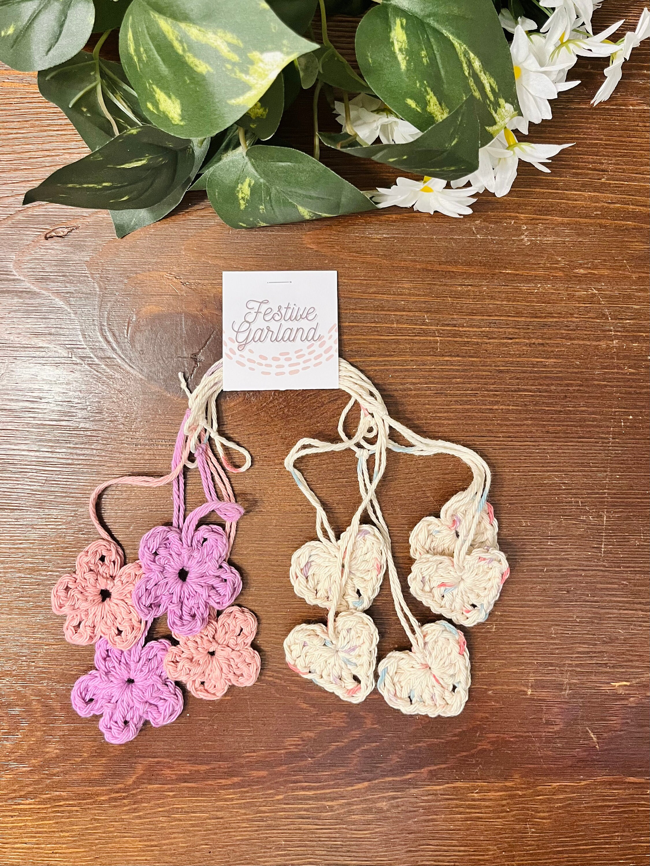 Festive Hearts & Flower Garland // Cute Crochet Spring Garland // Fun ...