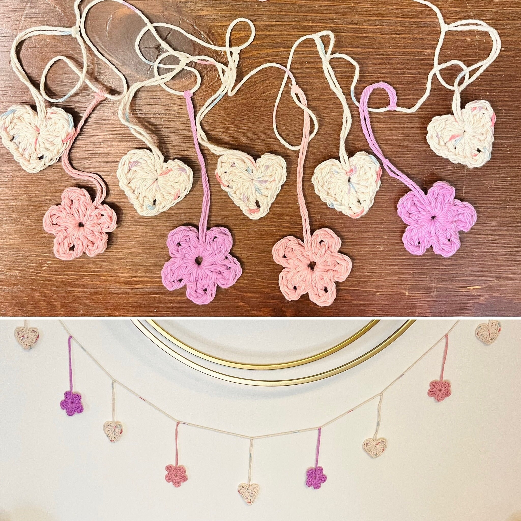 Festive Hearts & Flower Garland // Cute Crochet Spring Garland // Fun ...