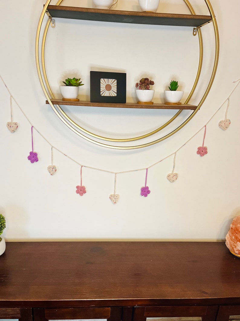 Festive Hearts & Flower Garland // Cute Crochet Spring Garland // Fun ...
