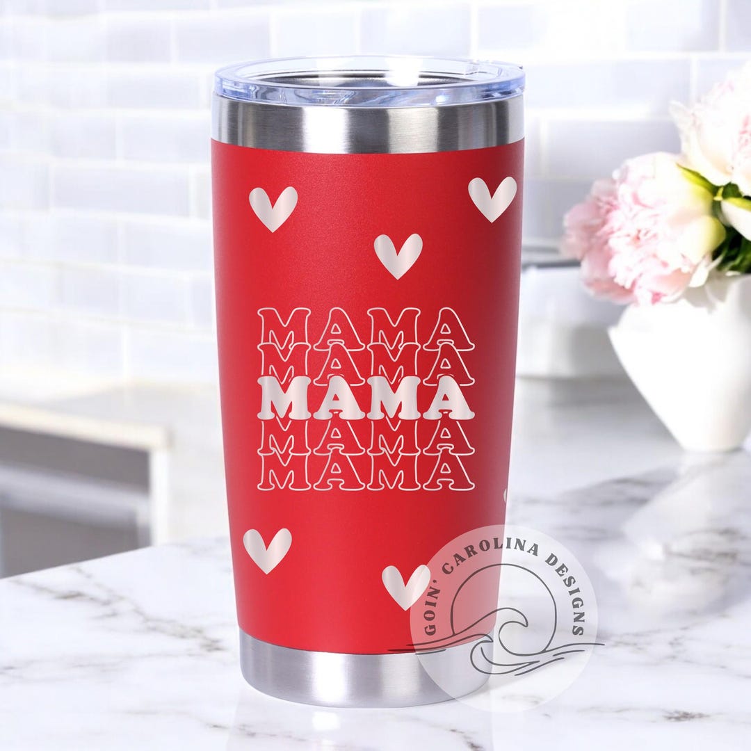 Hearts Retro Stacked MAMA Wrap Tumbler | 20oz Engraved Yeti Tumbler ...