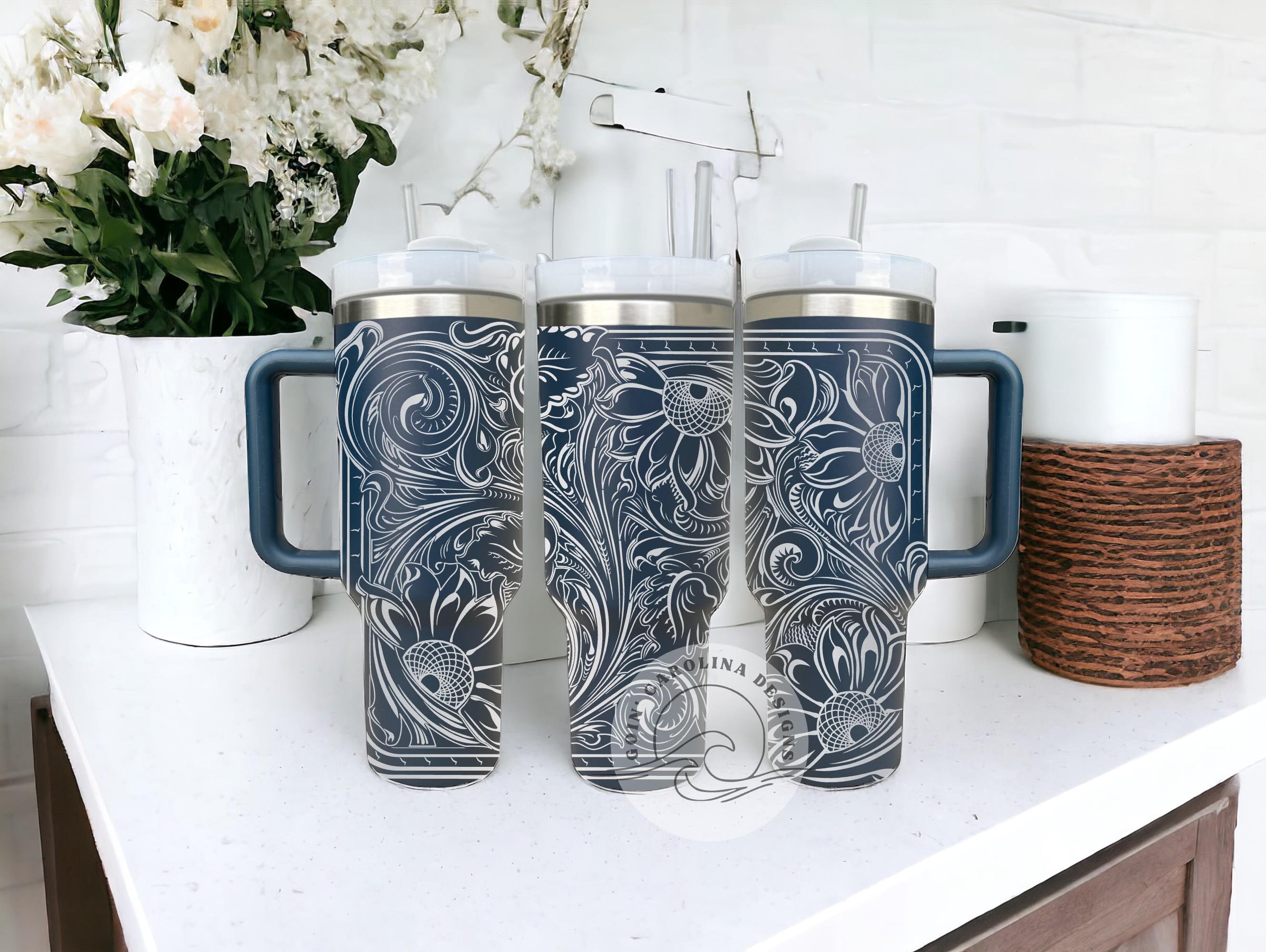 Tooled Leather 40 Oz Engraved Stanley Tumbler | Full Wrap Engraved ...