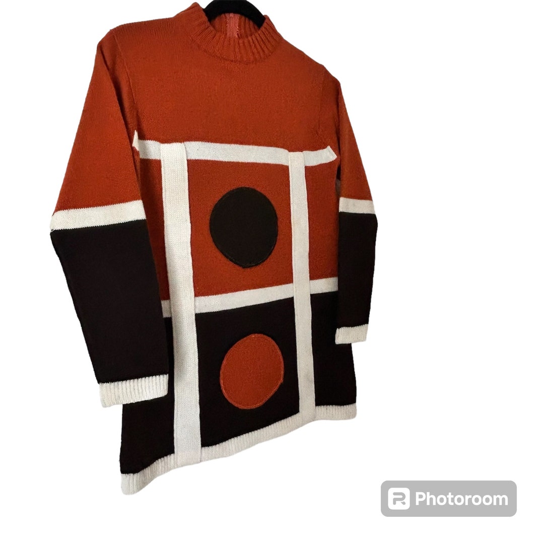 Vintage 1970s Hipster Boho Hippy Sweater Size Medium, Geometric Burnt ...