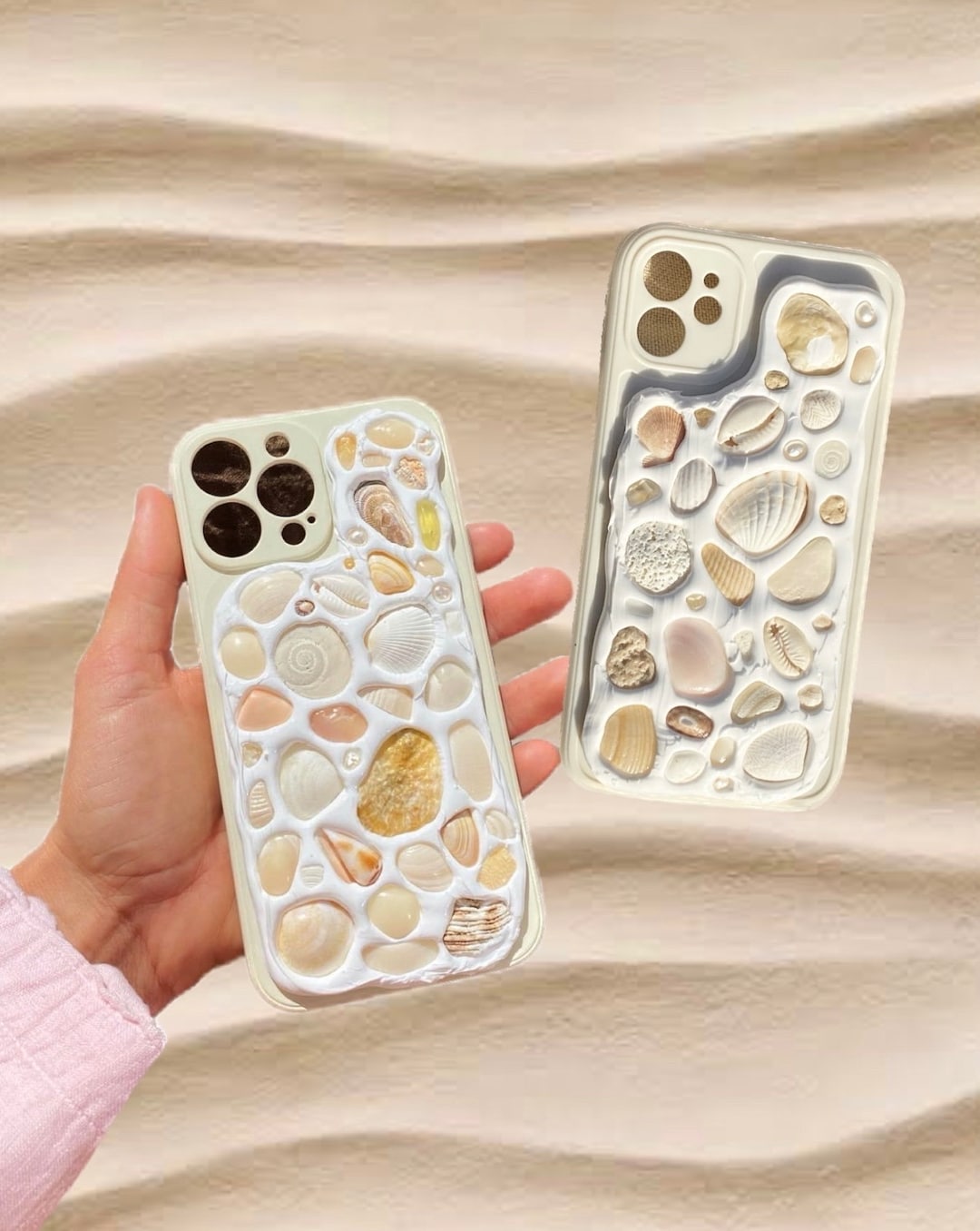 Seashell Mosaic Handmade Phonecase iPhone Cover Case Mobile Natural Tones Neutral Boho Shell Stone Gold Ocean Unique Etsy UK