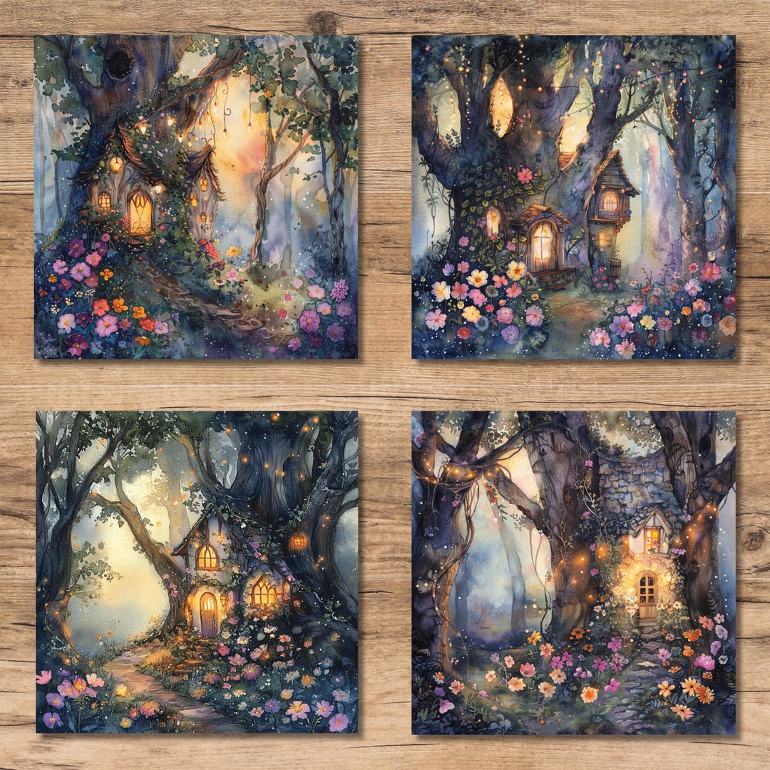 Enchanted Forest Cottage Coaster Bundle: Square Magnet Designs (PNG ...