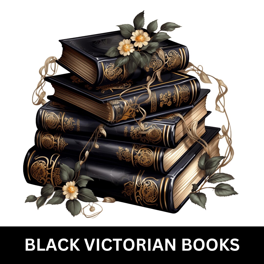 Black Victorian Books Clipart, Vintage Victorian Clipart, Gothic Book ...