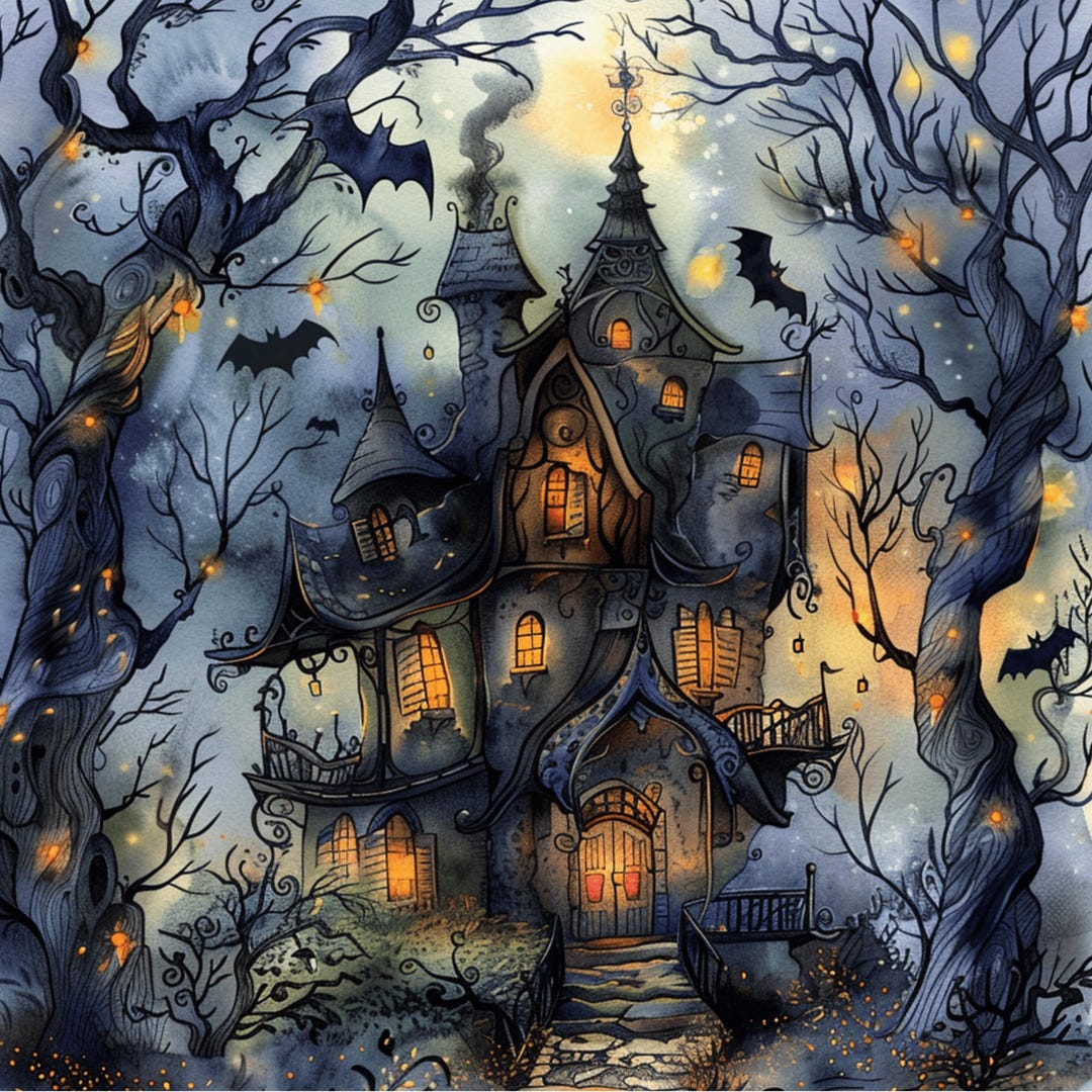 Watercolor Witch House PNG Set: Gothic Halloween Decor (digital ...