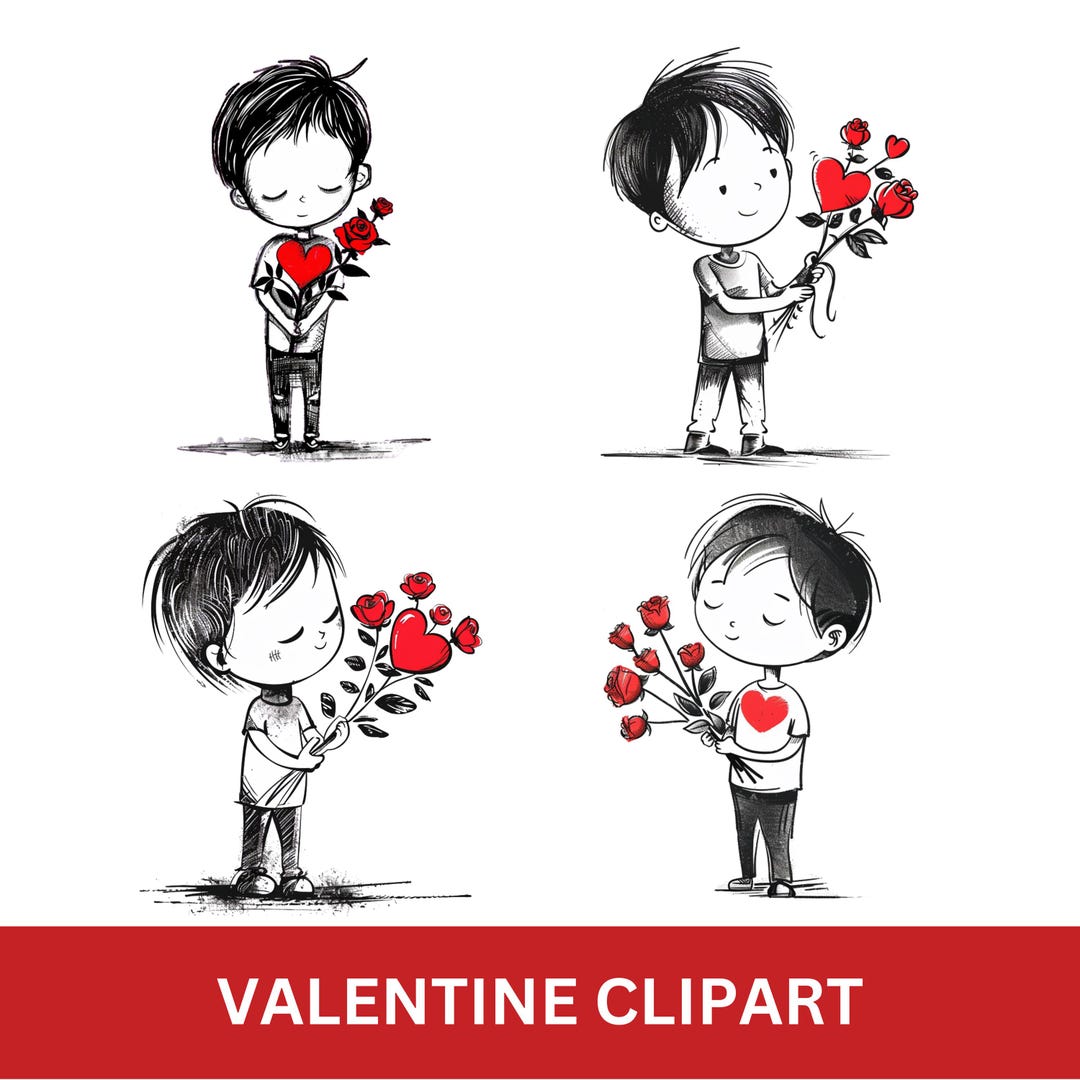 Boy With A Heart Clipart, Cute Boy Valentine PNG, Boy Birthday Clipart ...