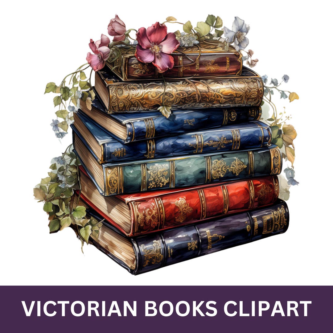Victorian Books Clipart, Vintage Victorian Stickers, Librarian Clipart ...