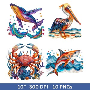 Quilled Sea Animals Clipart: Paper Art PNG Set (digital Download) - Etsy