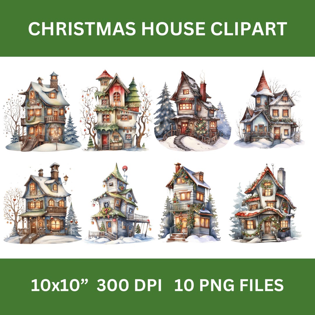 Whimsical Christmas House PNG, Holiday House Clipart, Printable ...