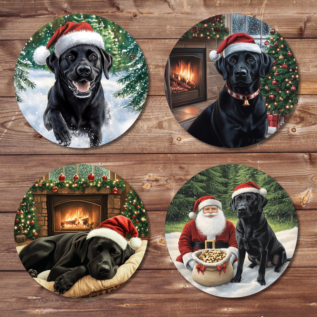 Round Black Lab Christmas Coaster Clipart: Labrador DIY Holiday Gifts ...