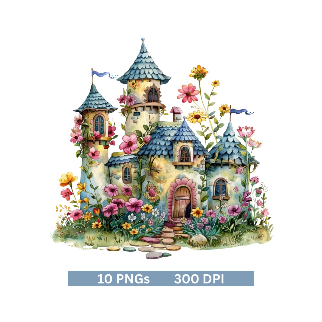 Whimsical Fairy Castle Clipart, Fantasy Fairy Castle PNG, Digital ...