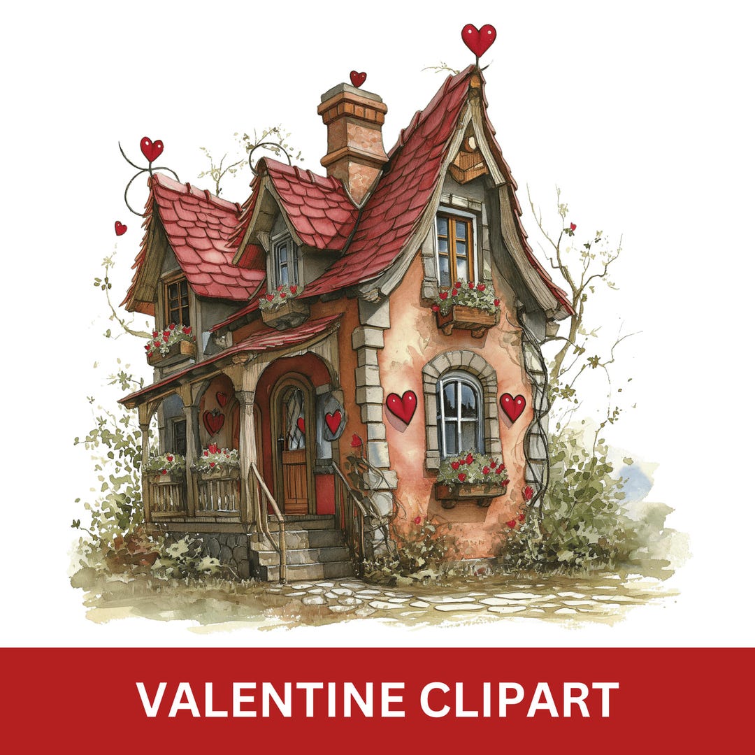 Valentine Clipart, Honeymoon Clipart, Fairy House PNG, Whimsical Lovers ...