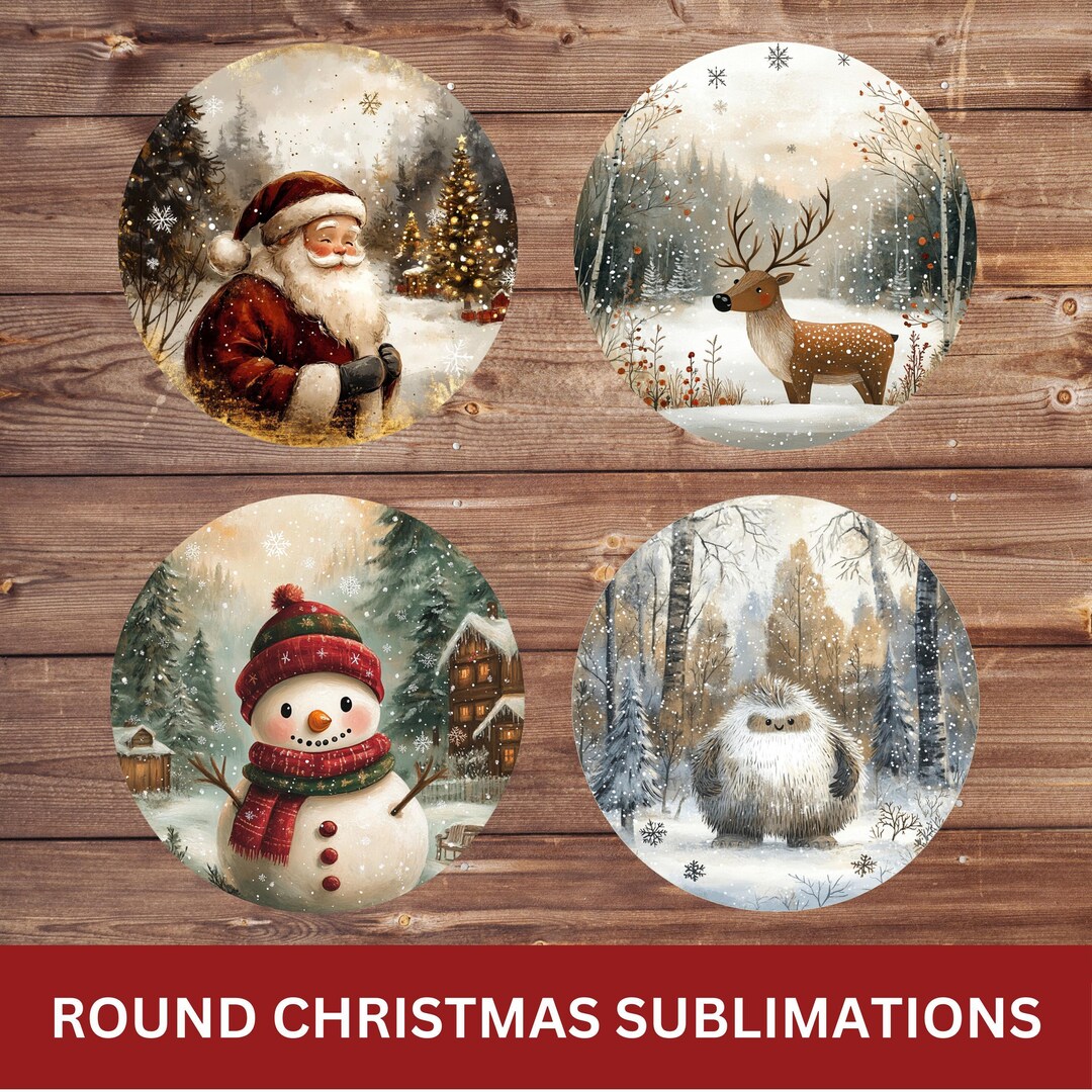 Round Christmas Coasters Sublimation Designs for Christmas Gifts ...