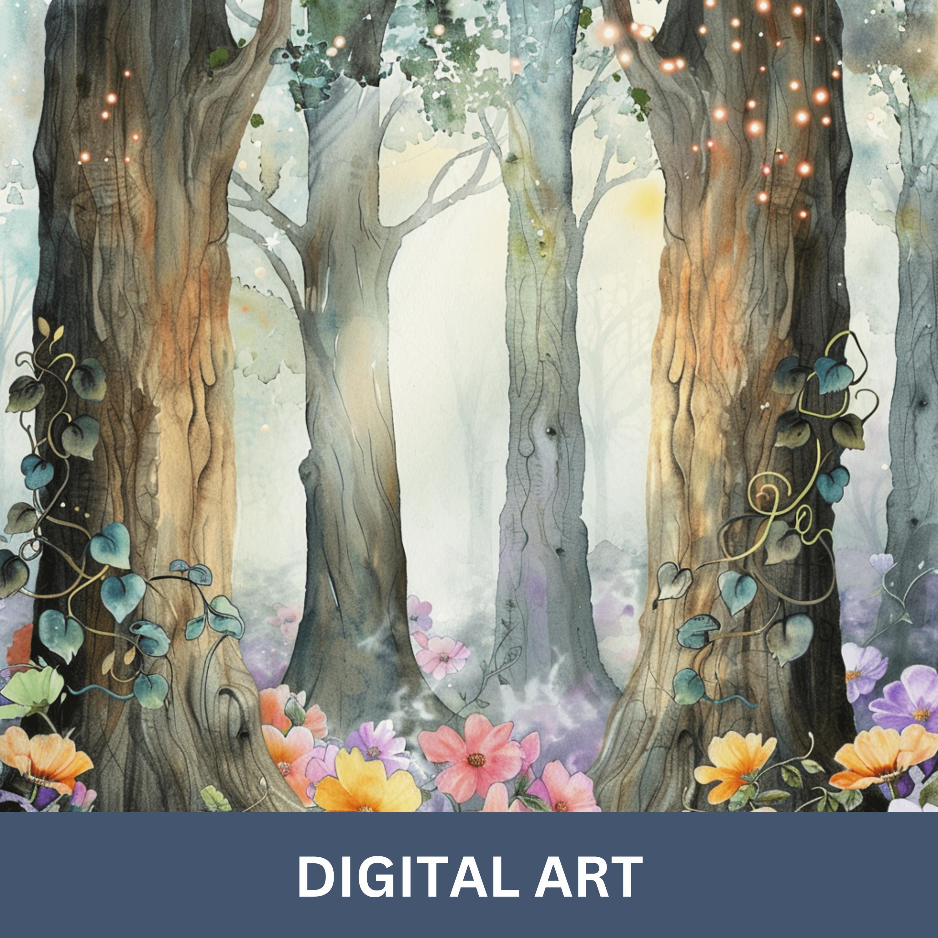 Misty Fairy Forest Clipart: Enchanted Woodland Art (PDF) - Etsy
