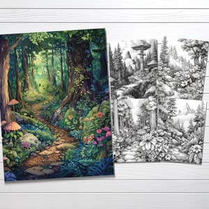 Enchanted Forest Coloring Pages, Fairy Mushrooms Coloring Book, Fairy ...