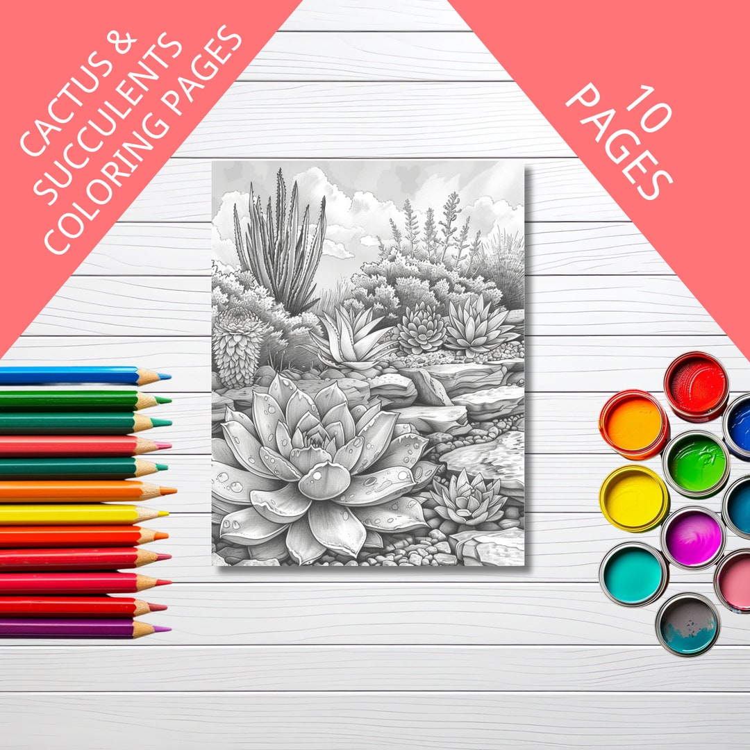 Cactus and Succulents Coloring Pages, Desert Coloring Pages, Mindful ...