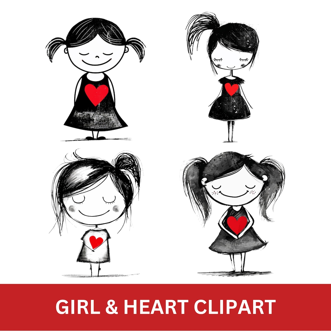 Girl With A Heart Clipart, Cute Girl Valentine PNG, Girl Birthday ...