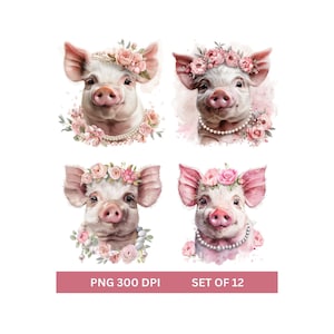 Floral Pig PNG: Watercolor Pearls Before Swine Clipart (digital ...