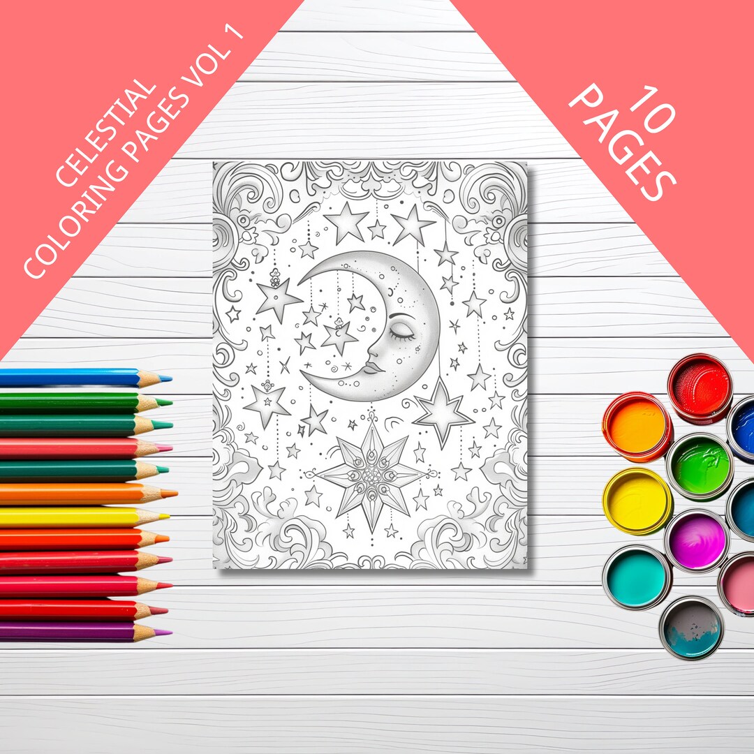 Celestial Coloring Pages, Moon and Stars Coloring Pages, Mindful Art ...