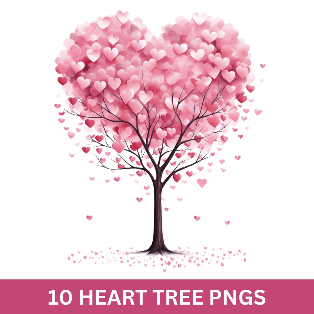 Heart Tree Clipart Bundle, Romantic Pink Tree PNG Designs for ...