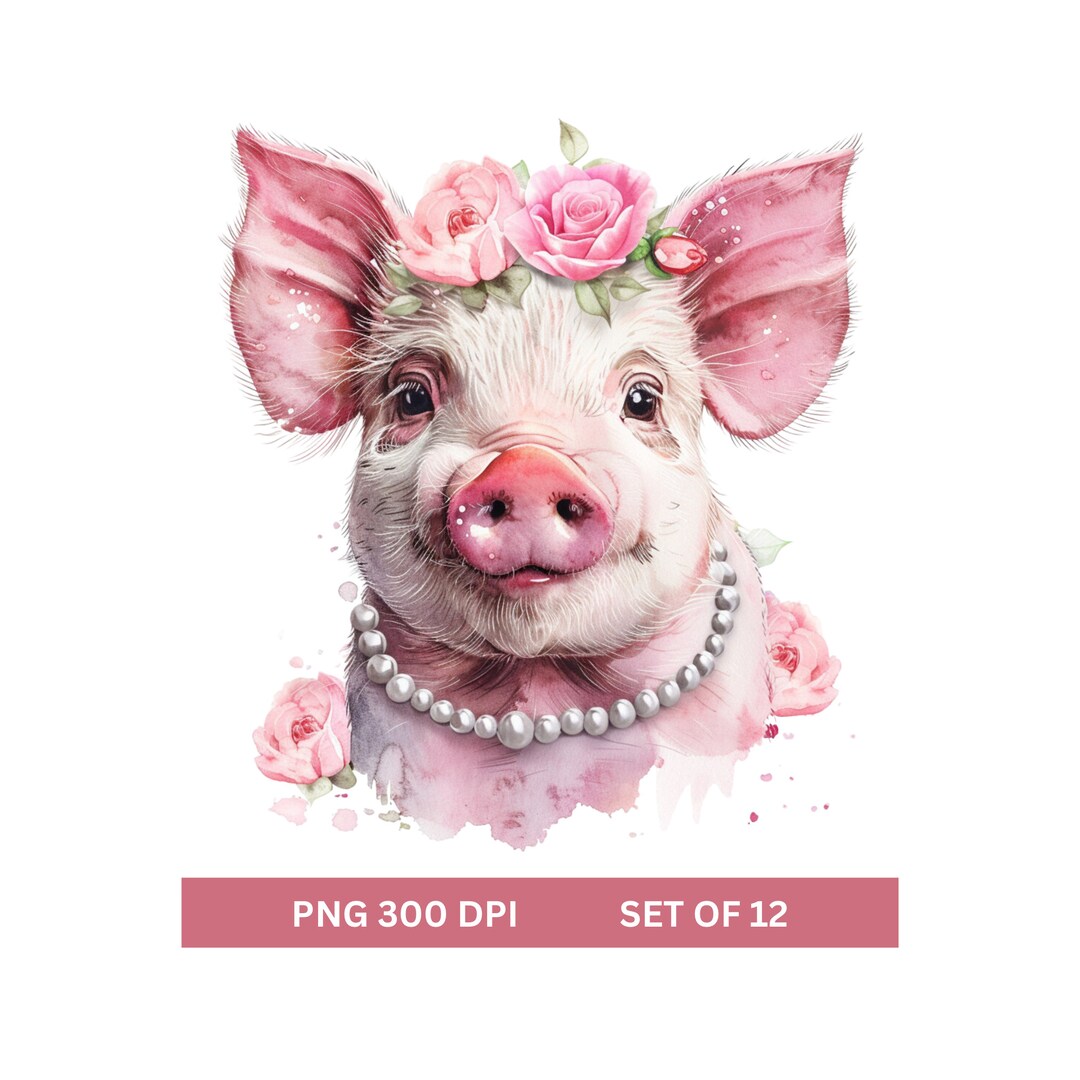Pretty Pigs PNG, Floral Pig PNG, Pearls Before Swine, Pearls and Pigs ...