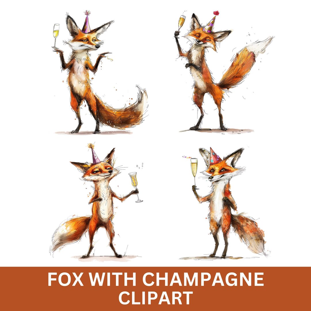 Fox With Champagne Clipart, Funny Fox PNG, Birthday Clipart, New Year’s ...