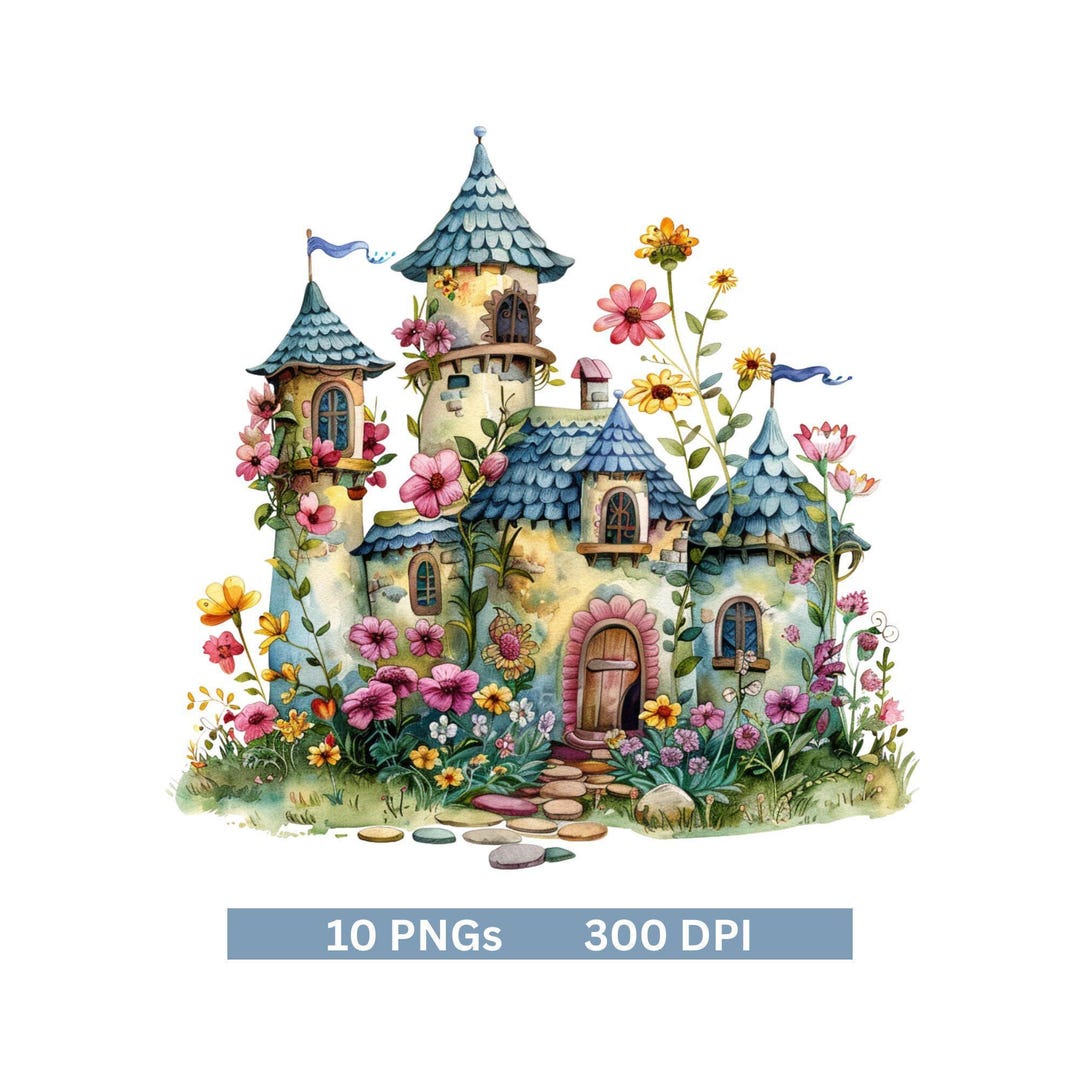 Whimsical Fairy Castle Clipart, Fantasy Fairy Castle PNG, Digital ...