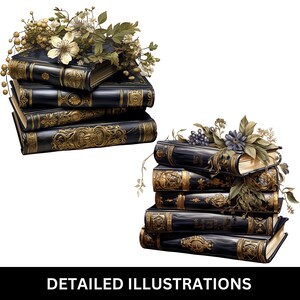 Black Victorian Books Watercolor Clipart: Gothic PNG (digital Download ...
