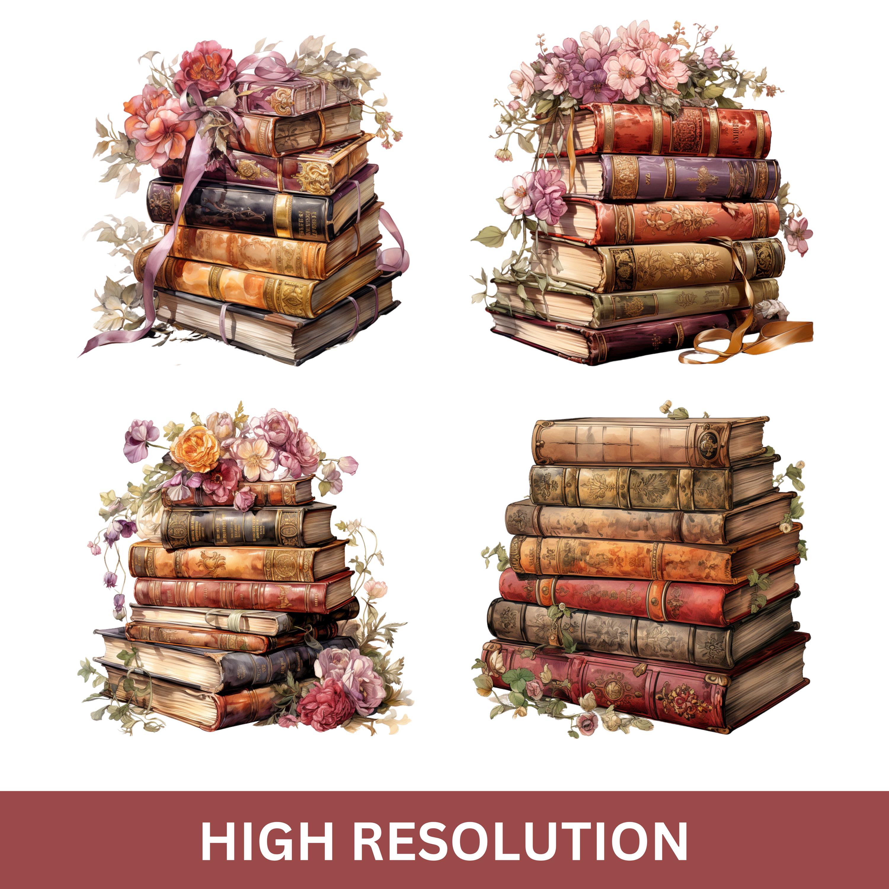 Watercolor Vintage Books Clipart: Antique Book PNG Stickers (digital ...