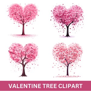 Heart Tree Clipart: Romantic Pink PNG Designs for Valentine's (digital ...