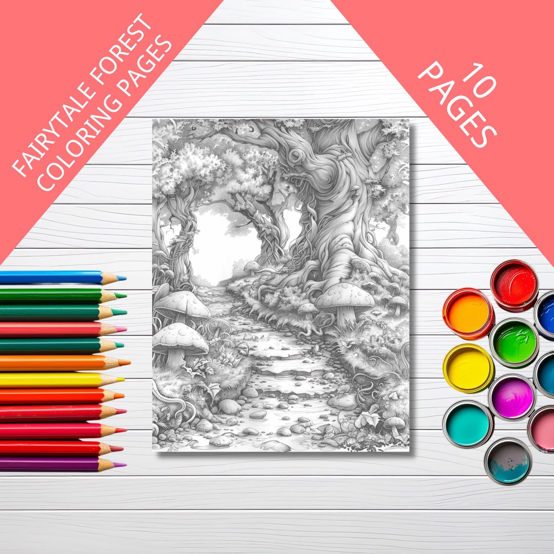 Fairytale Forest Coloring Pages, Fairy Mushrooms Coloring Book, Fairy ...
