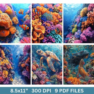 Coral Reef Digital Paper, Coral Reef Journal Pages, Under the Sea Scene ...