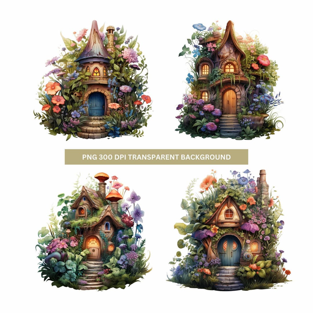 Watercolor Fairy House Clipart: Whimsical Garden PNG (digital Download ...