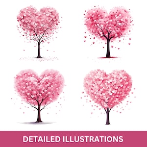Heart Tree Clipart: Romantic Pink PNG Designs for Valentine's (digital ...