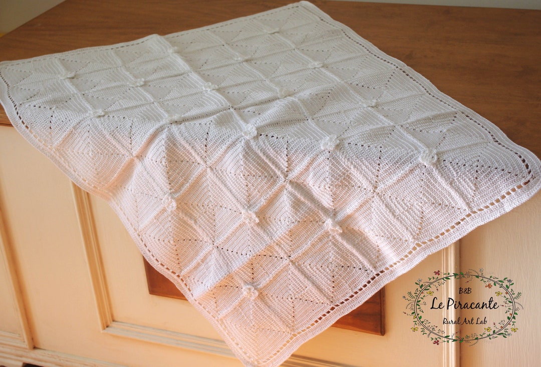 Afghan, Cover, Plaid Crochet Baby, Baby, Baptism, White Cotton, Flowers ...