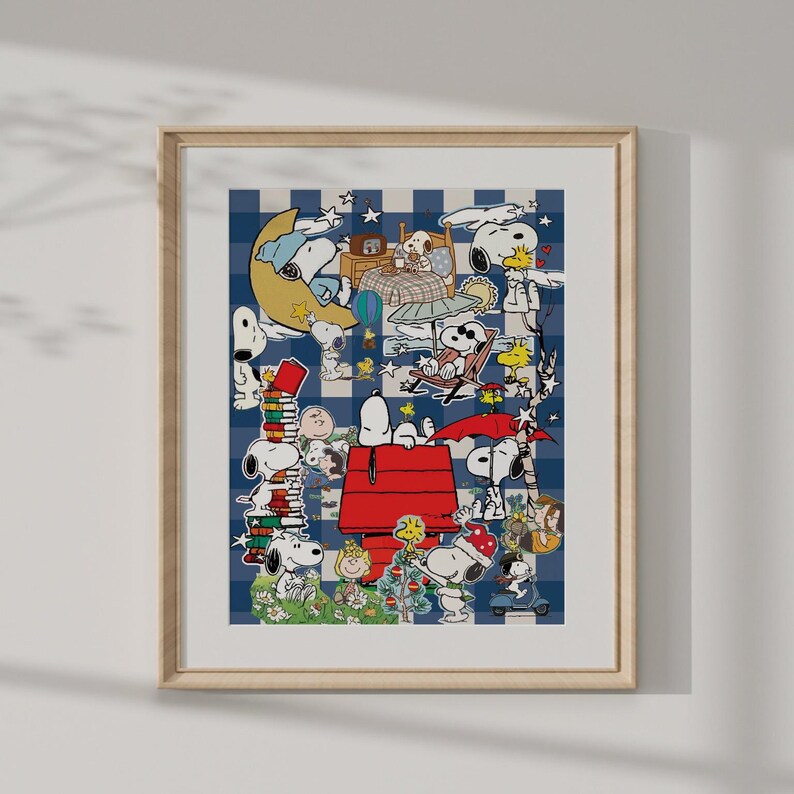 Snoopy Poster, Collage of Snoopy and Woodstock Peanuts Wall Art Charlie ...