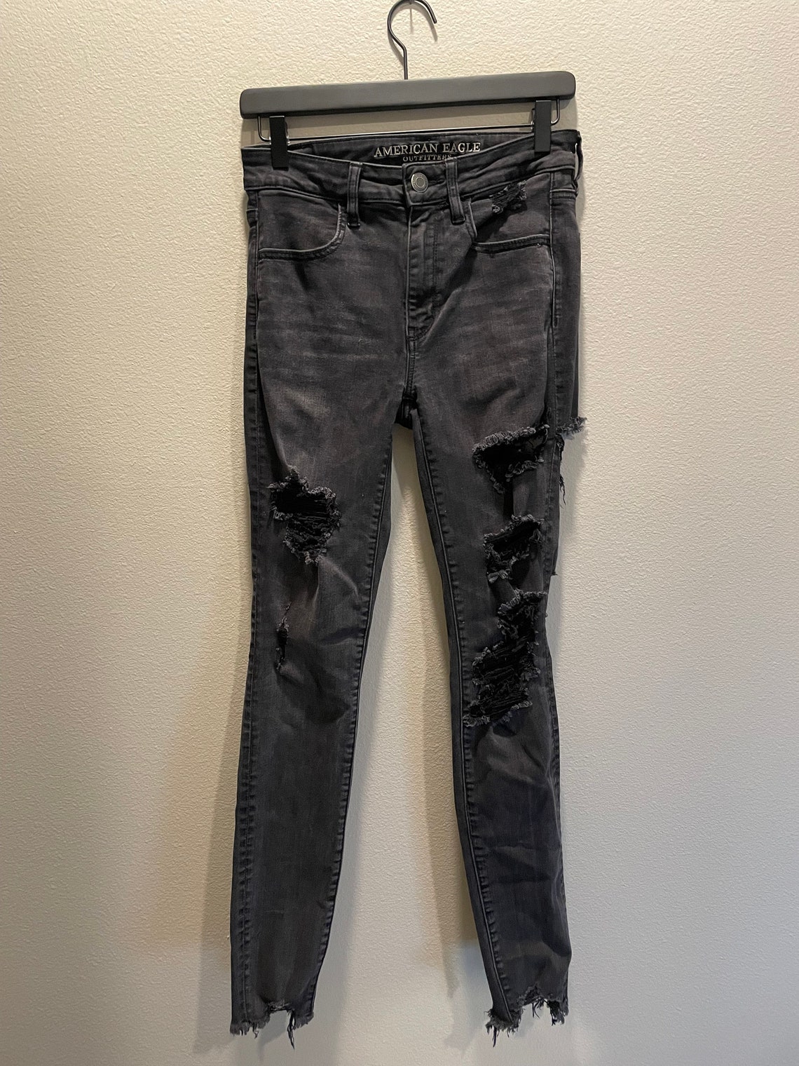 Hand Embroidered Flames on Upcycled Hi-rise American Eagle Black ...