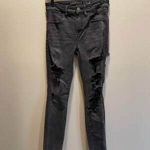 Hand Embroidered Flames on Upcycled Hi-rise American Eagle Black ...