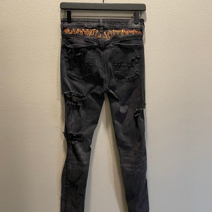 Hand Embroidered Flames on Upcycled Hi-rise American Eagle Black ...