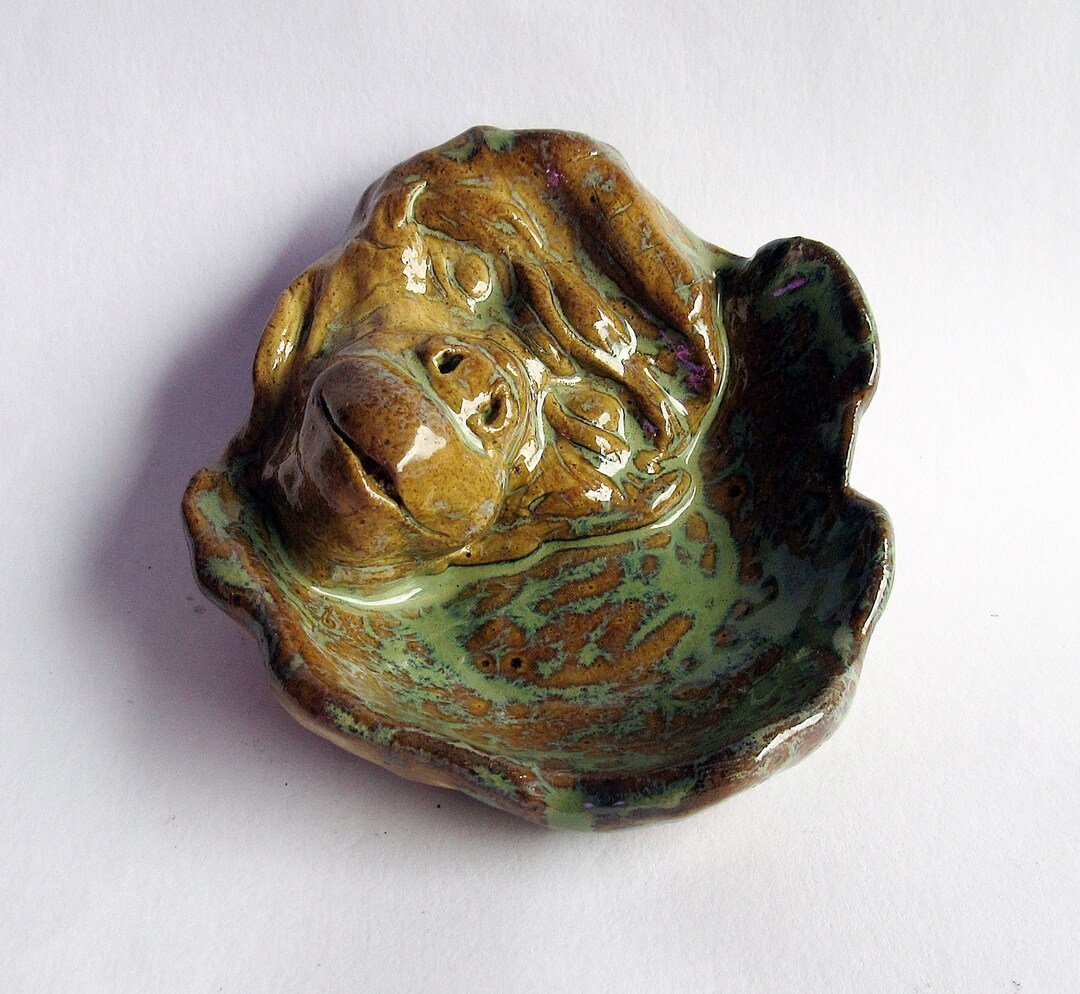 Small Brown Green Monkey Ape Hand Built Ceramic Trinket Dish Bowl ...