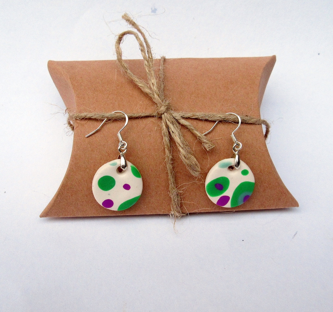 Polymer Clay Splatter 60s Circular Dangle Earrings - Boho - Hippie ...