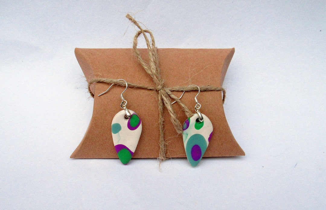 Polymer Clay Splatter 60s Teardrop Dangle Earrings - Boho Hippie ...