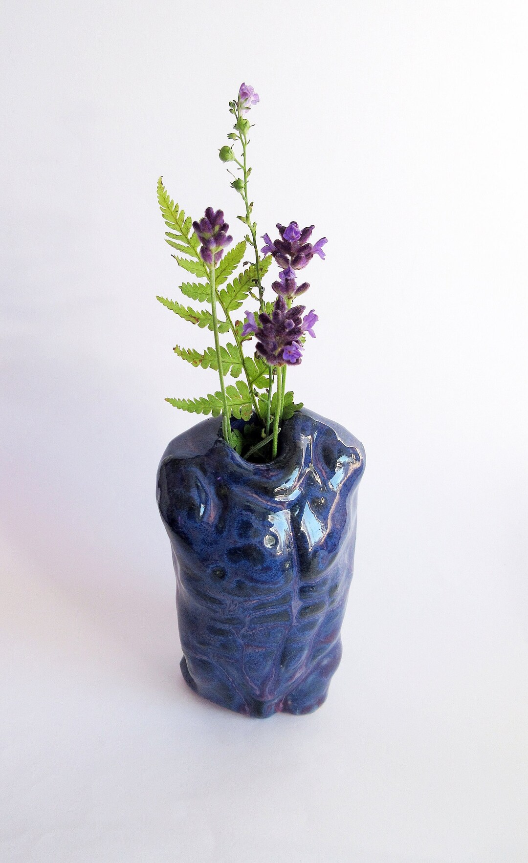 Purple Blue Male Torso Pot Hand Built Ceramic Pot/ Vase Artisan Pottery ...