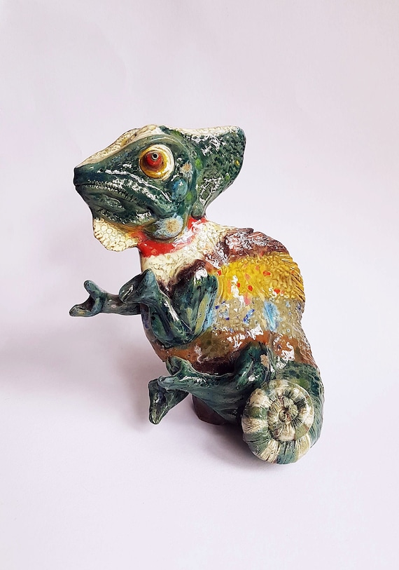 Multi-Coloured Chameleon Ceramic Earthenware Sculpture | Etsy