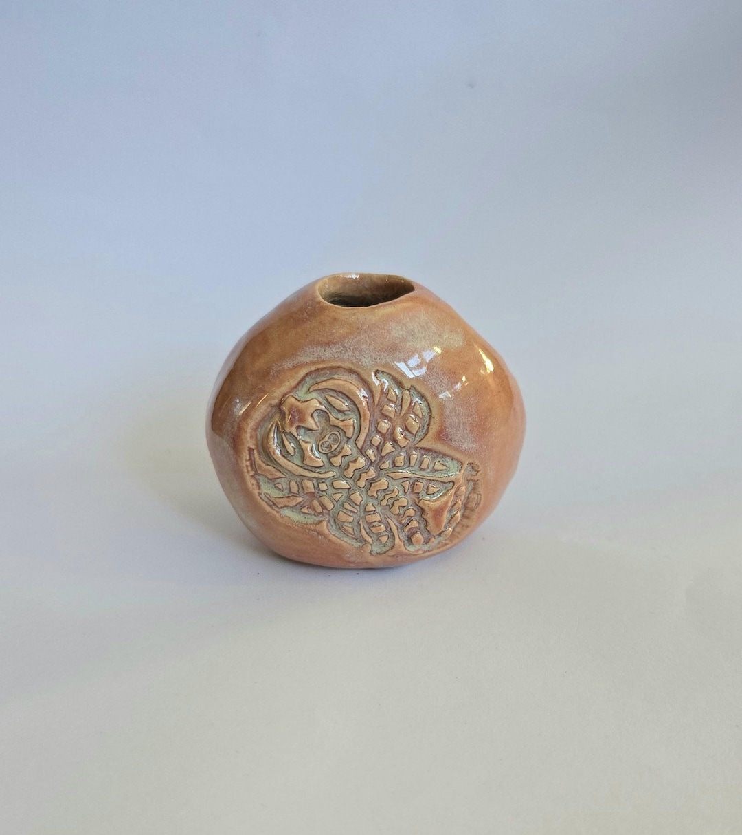 Wonky Boho Orange Scorpion Glaze Pot - Hand Built Ceramic Pot/ One Stem ...
