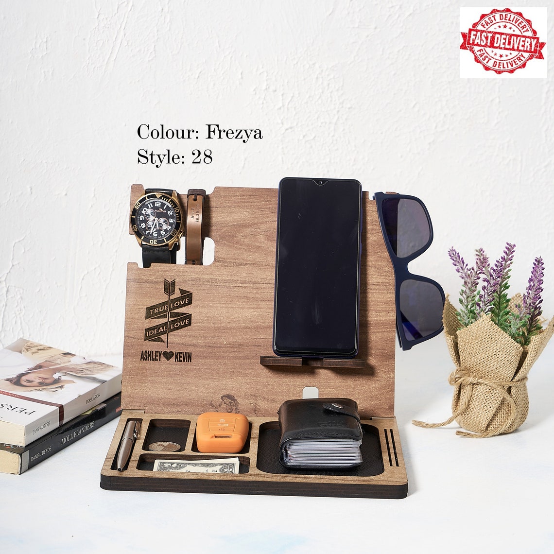 Home Office Personalized Wooden Desk Organizer Tech Gifts for | Etsy