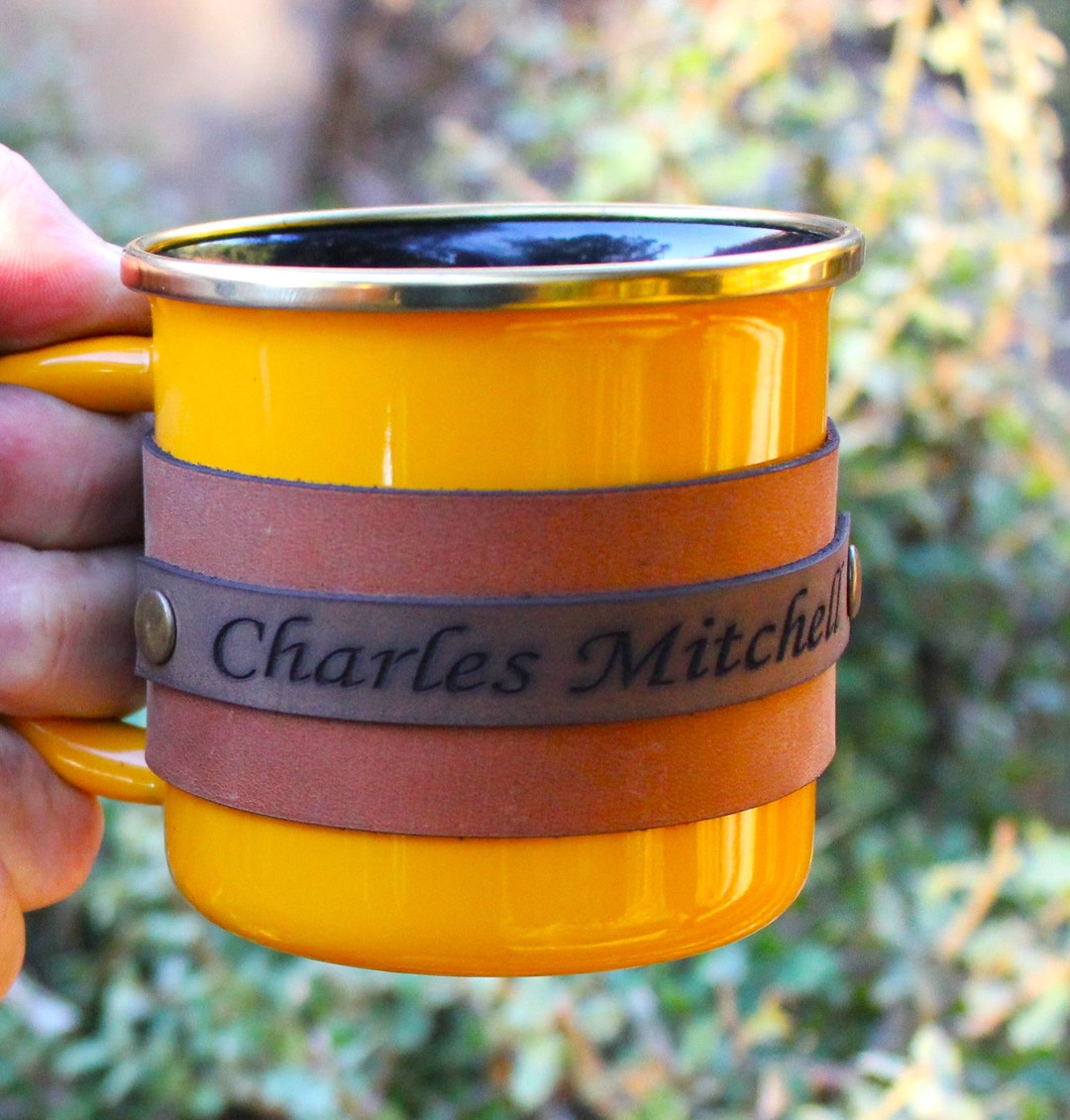 Personalized Enamel Mug Leather Enamel Mug Camping Mug Mug - Etsy