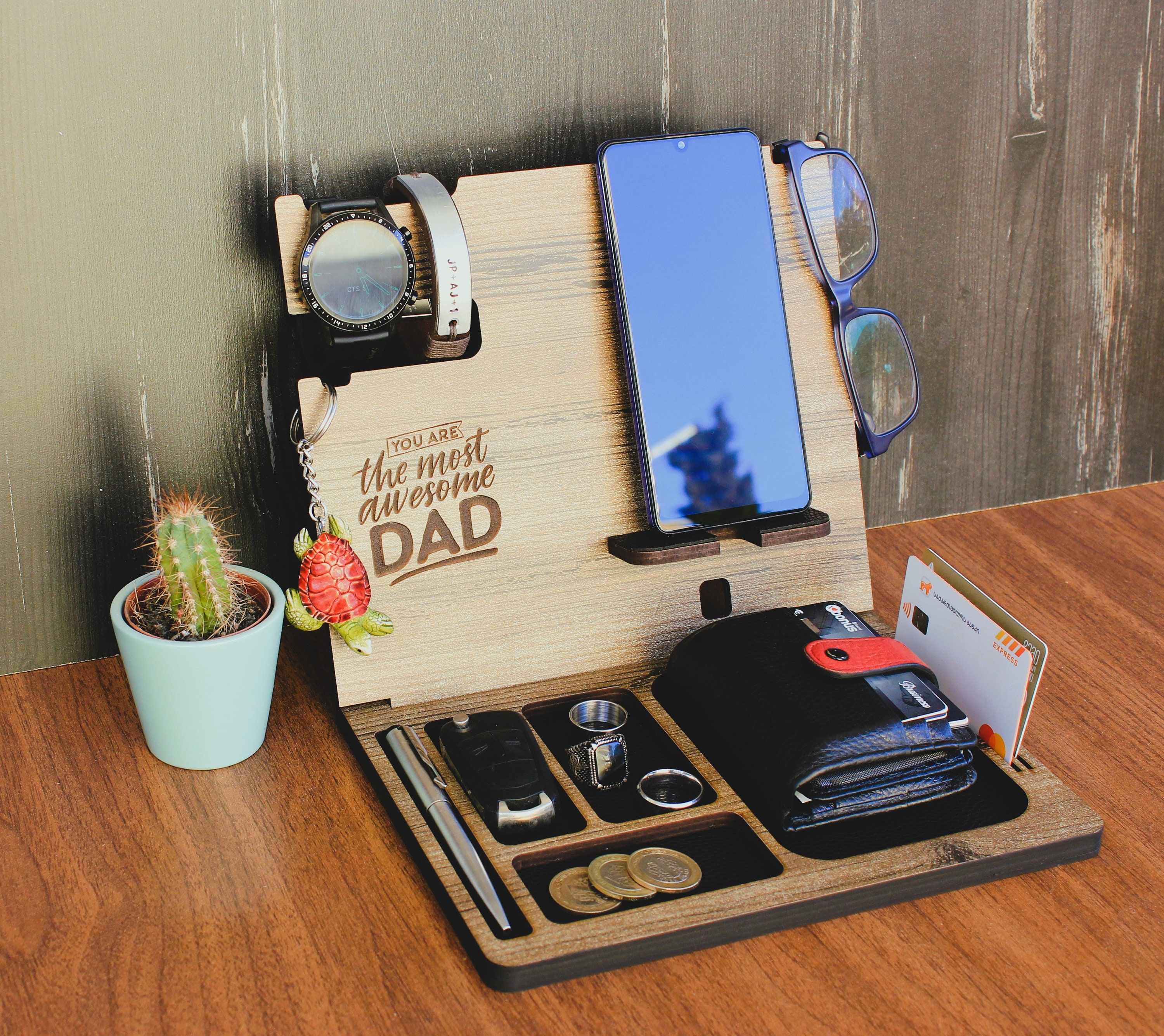 Personalized Wooden Desk Organizer for Valentines Day Tech - Etsy